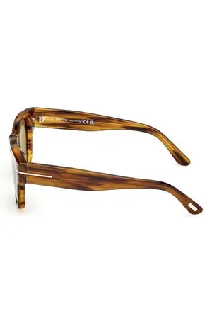 TOM FORD 53mm Square Sunglasses - Striped Brown Honey / Green