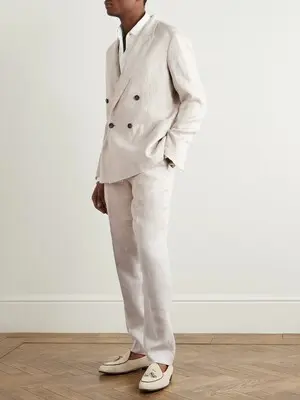 Zegna Double-breasted Linen-twill Suit Jacket - Neutrals