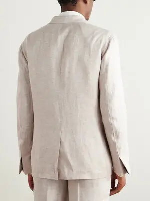 Zegna Double-breasted Linen-twill Suit Jacket - Neutrals