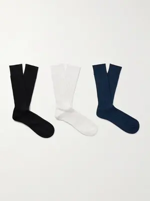 Mr P. Three-pack Ribbed Cotton-blend Socks