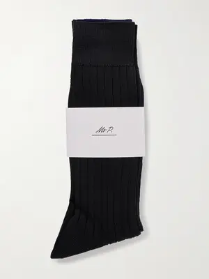 Mr P. Three-pack Ribbed Cotton-blend Socks