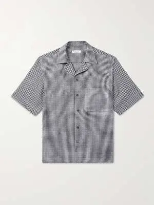 Loro Piana Loro Piana - Federico Camp-Collar Checked Linen Shirt - Men - Blue - M Midnight Blue