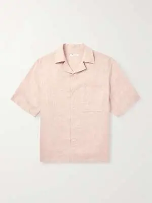 Loro Piana Loro Piana - Federico Camp-Collar Linen Shirt - Men - Orange - XL Peach