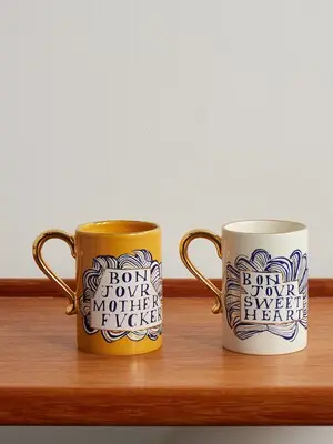 L'Objet Ruan Hoffman Set Of Two Gold-trimmed Earthenware Mugs - Multi