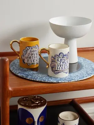 L'Objet Ruan Hoffman Set Of Two Gold-trimmed Earthenware Mugs
