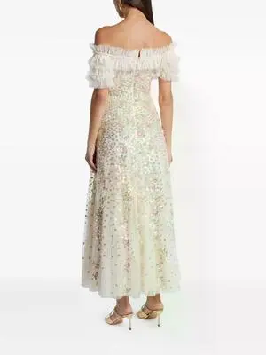 NEEDLE & THREAD Sequin-embellished Off-shoulder Dress