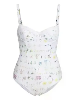 Erdem Floral-print Sleeveless Swimsuit - White