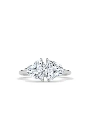 HAUTECARAT Lab Grown Diamond Twin Heart Ring - 18k White Gold