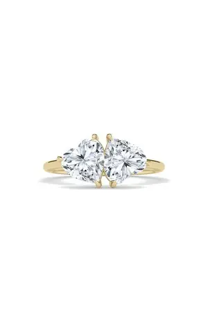 HAUTECARAT Lab Grown Diamond Twin Heart Ring - 18k Yellow Gold