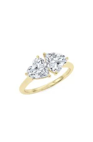 HAUTECARAT Lab Grown Diamond Twin Heart Ring - 18k Yellow Gold