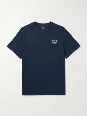 A.p.c. Embroidered Cotton-jersey T-shirt - Blue