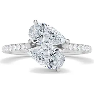 HAUTECARAT Twin Pear Cut Pavé Lab Grown Diamond Ring - 18k White Gold