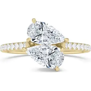 HAUTECARAT Twin Pear Cut Pavé Lab Grown Diamond Ring - 18k Yellow Gold