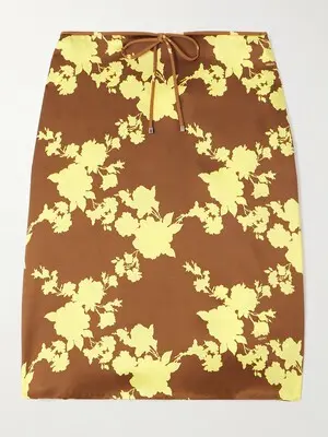 Versace Floral-print Silk-satin Midi Skirt - Brown