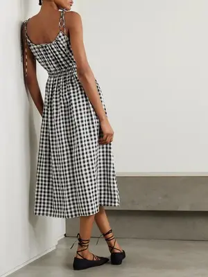 DÔEN Leslie Tie-detailed Smocked Gingham Voile Midi Dress - Black