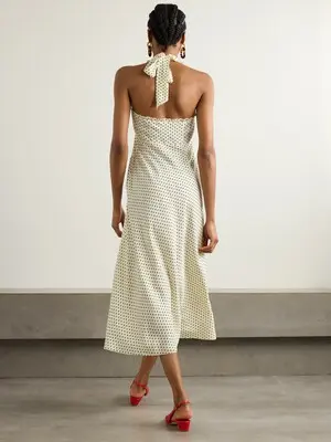 Buy DEN Mazarin Ruffled Polka-dot Silk-blend Satin Halterneck Dress -  Neutrals At 30% Off | Editorialist