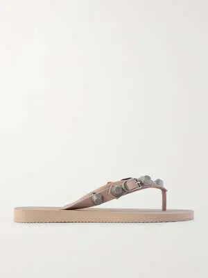 Balenciaga Cagole Embellished Flip Flops Beige