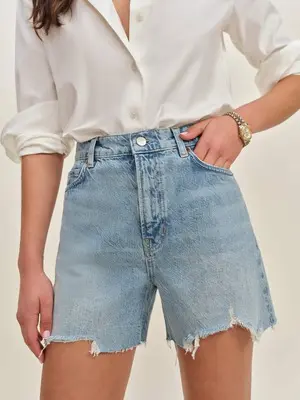 REFORMATION Saige High Rise 4" Jean Shorts - Blue