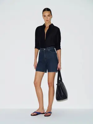 REFORMATION Saige High Rise Denim Shorts - Blue