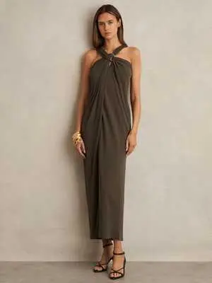 REISS Eliza Gathered Neck Jersey Midi Dress