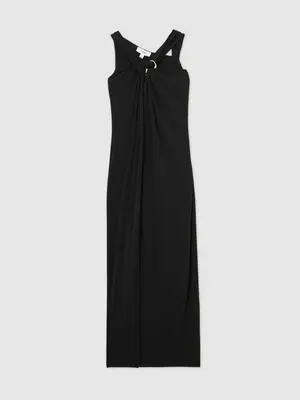 REISS Eliza Gathered Neck Jersey Midi Dress - Navy