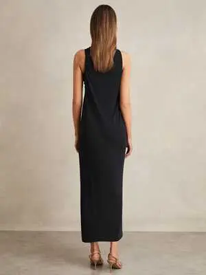 REISS Eliza Gathered Neck Jersey Midi Dress - Navy