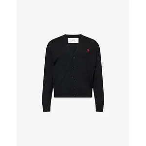 AMI Paris Brand-embroidered V-neck Wool Cardigan