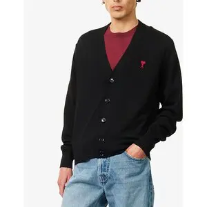 AMI Paris Brand-embroidered V-neck Wool Cardigan