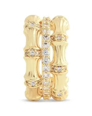 ANABEL ARAM Pave Bamboo Stacked Half Hoop Earrings