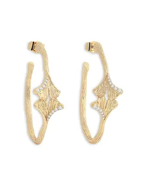 ANABEL ARAM Pave Ginkgo Leaves Hoop Earrings - Gold