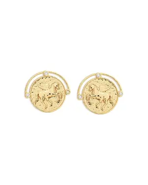 ANABEL ARAM Pave Pegasus Coin Stud Earrings - Gold