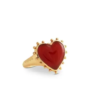 ANABEL ARAM Heart Shaped Onyx Ring - Red/gold