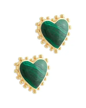 ANABEL ARAM Heart Malachite & 18k Yellow Gold Plated Stud Earrings - Green/gold