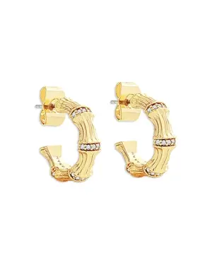 ANABEL ARAM Pave Bamboo Huggie Hoop Earrings - Gold
