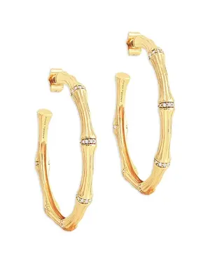 ANABEL ARAM Pave Bamboo Hoop Earrings - Gold