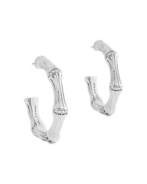 ANABEL ARAM Pave Bamboo Medium Hoop Earrings - Silver