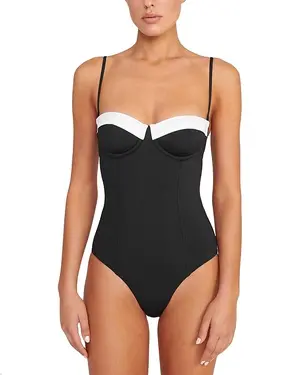 Women's Black White One Piece Swimwear