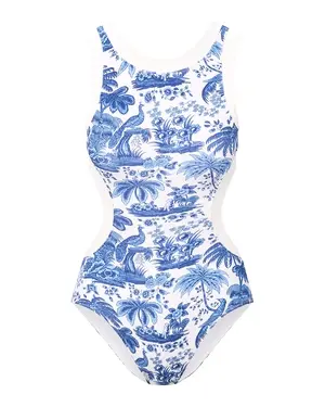 Staud Dolce One Piece Swimsuit - Blue Toile