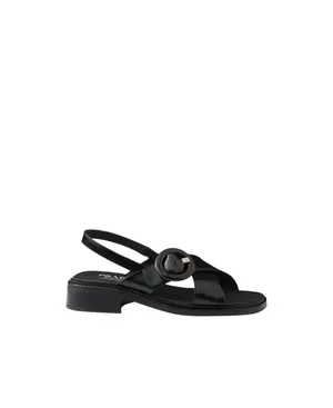Prada Brushed Leather Buckle Sandals - Black