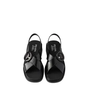Prada Brushed Leather Buckle Sandals - Black