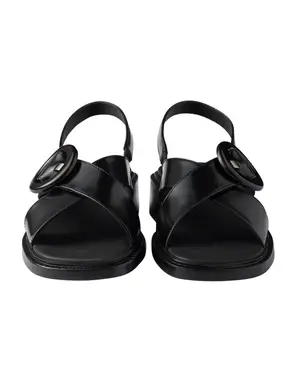 Prada Brushed Leather Buckle Sandals - Black