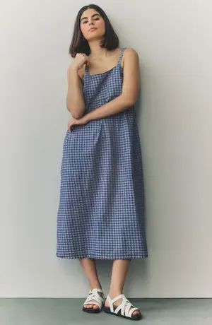 NEXT Gingham Sleeveless Denim Midi Dress