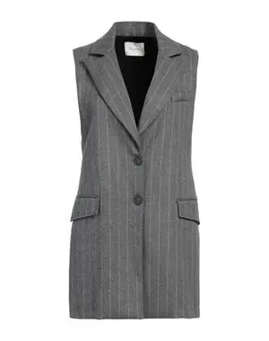 MANILA GRACE Flannel Pinstriped Sleeveless Blazer - Grey