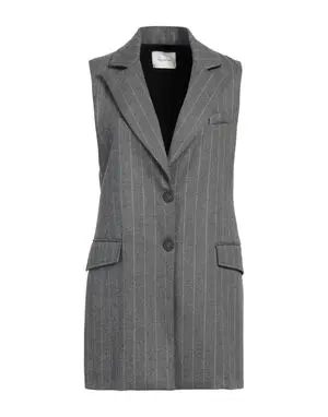 MANILA GRACE Flannel Pinstriped Sleeveless Blazer - Grey