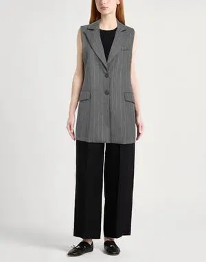 MANILA GRACE Flannel Pinstriped Sleeveless Blazer - Grey