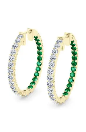 HAUTECARAT Lab Grown Diamond And Birthstone Hoop Earrings - 18k Yellow Gold