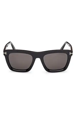 TOM FORD Lelio 53mm Square Sunglasses - Shiny Black Eco / Smoke Lenses