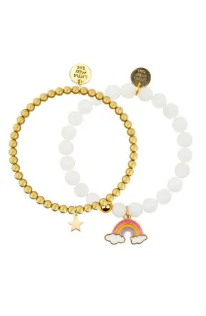LITTLE MISS ZOE Rainbow Gemstone And Gold Bracelet Set - White