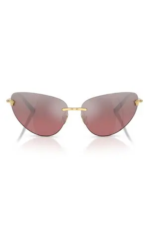 Versace 64mm Oversized Rimless Cat Eye Sunglasses - Gold/ Pink Mirror Silver
