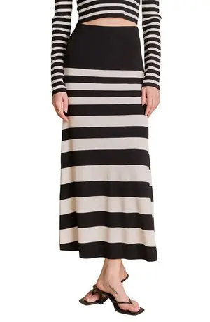 Endless Rose Stripe Midi Sweater Skirt - Black/ Cream